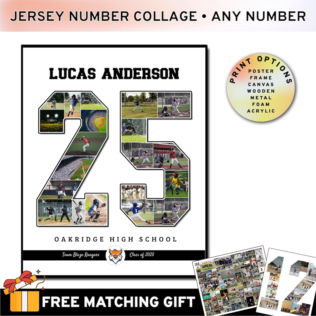 Custom Jersey Number Collage, Unique Baseball Gift for Players, Perfect ...