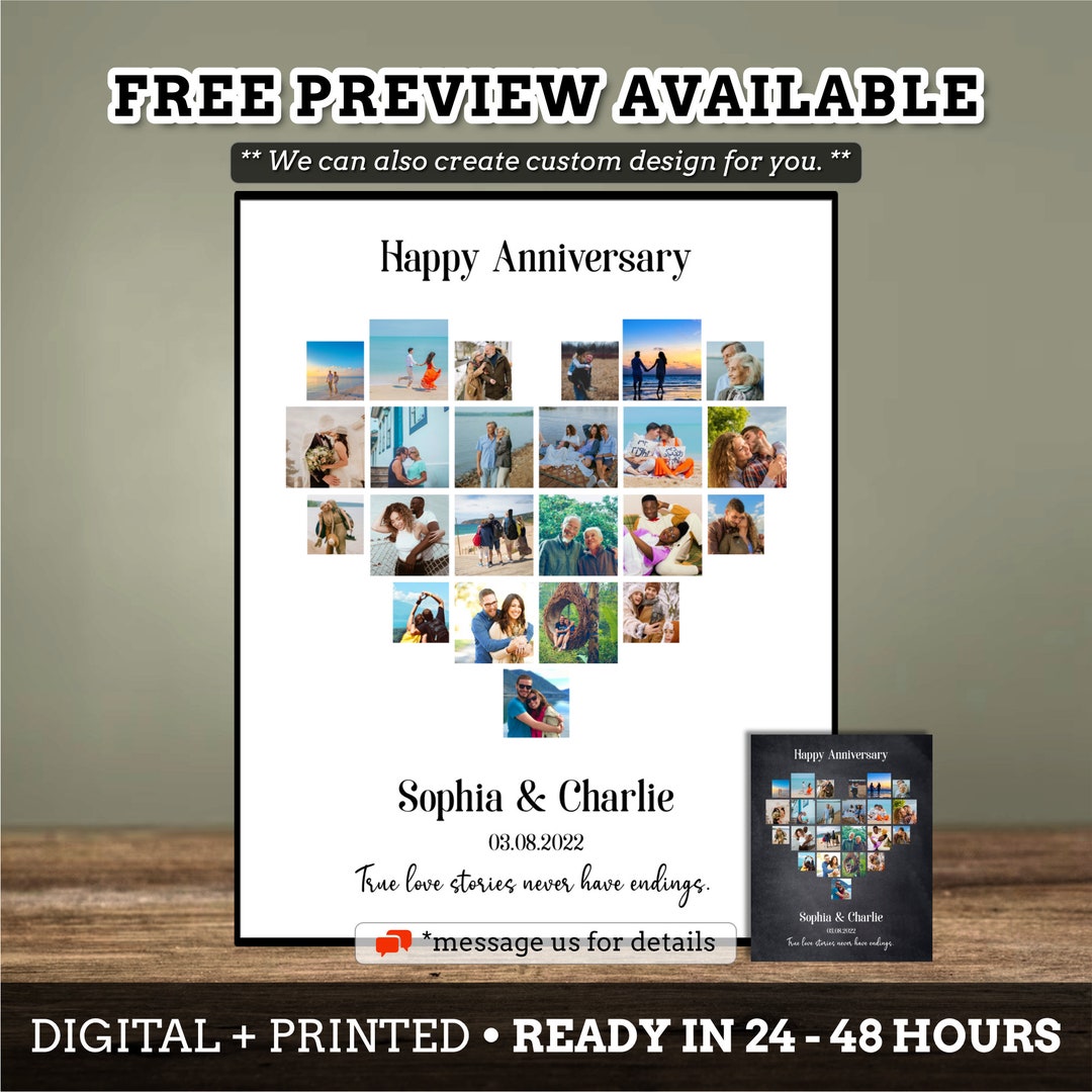 Custom Heart Shape Photo Collage Gift, Valentines Day Gift, Anniversary ...