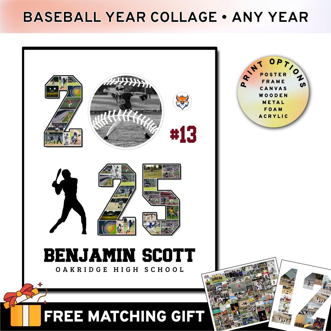 Baseball Photo Collage, Custom Year Collage, Frame Poster Canvas ...