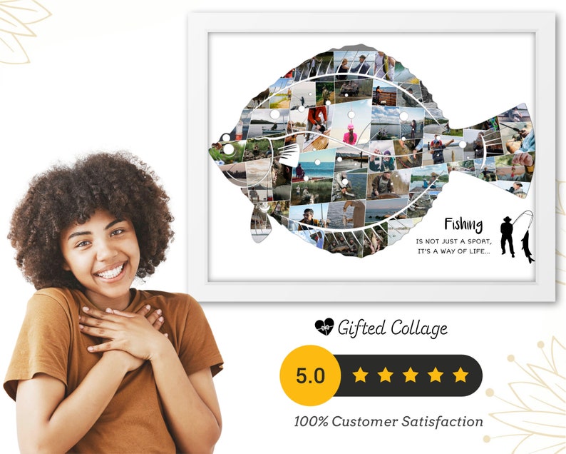 Flounder Fish Photo Collage Fishermen Fishing on Boat Sign - Etsy