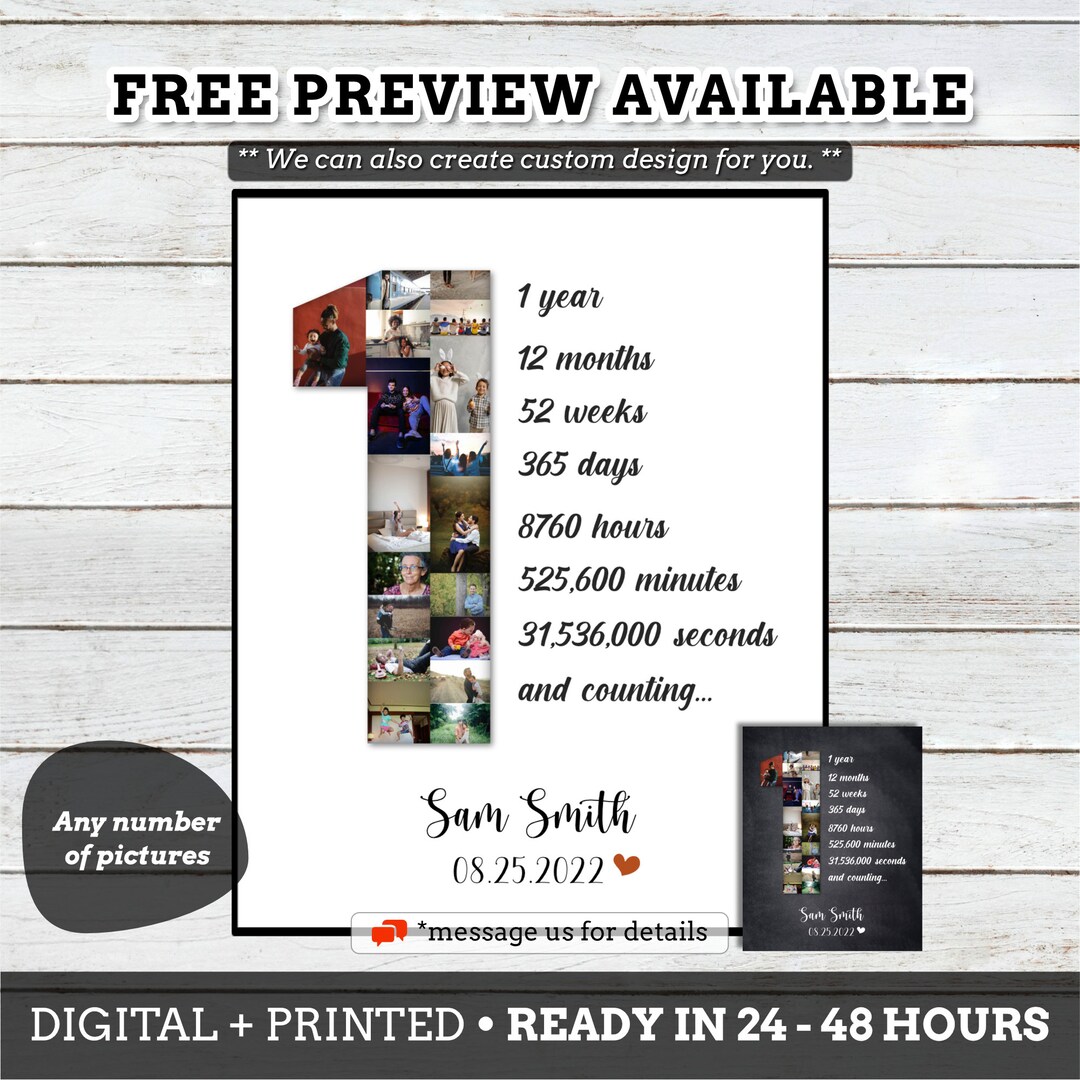 1st Birthday Photo Collage, 1st Birthday Gift Idea for Him Her, Digital ...