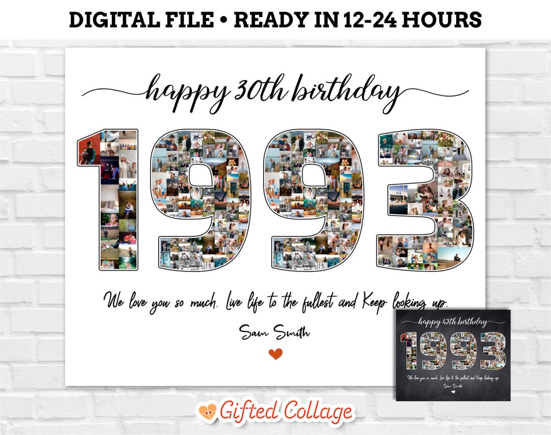 1993 Birthday Photo Collage, 30th Birthday Digital Framed Poster Canvas ...