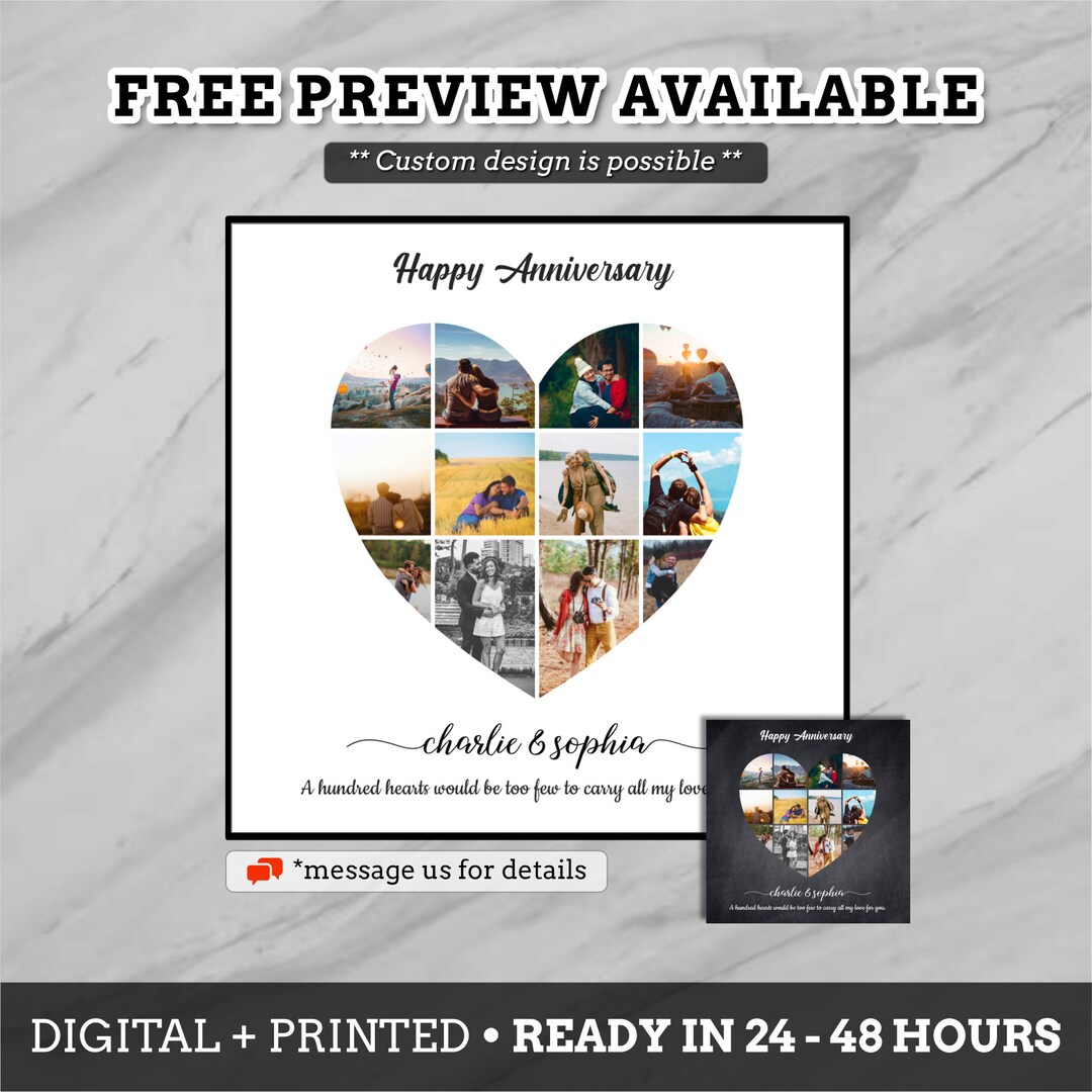 Custom Heart Photo Collage, Personalized Wedding Photo Gift ...