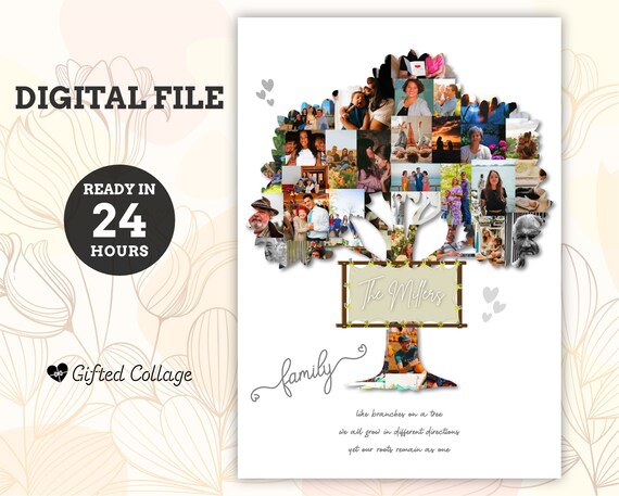 Photo Collage Gift Family Tree Print Family Tree Collage | Etsy