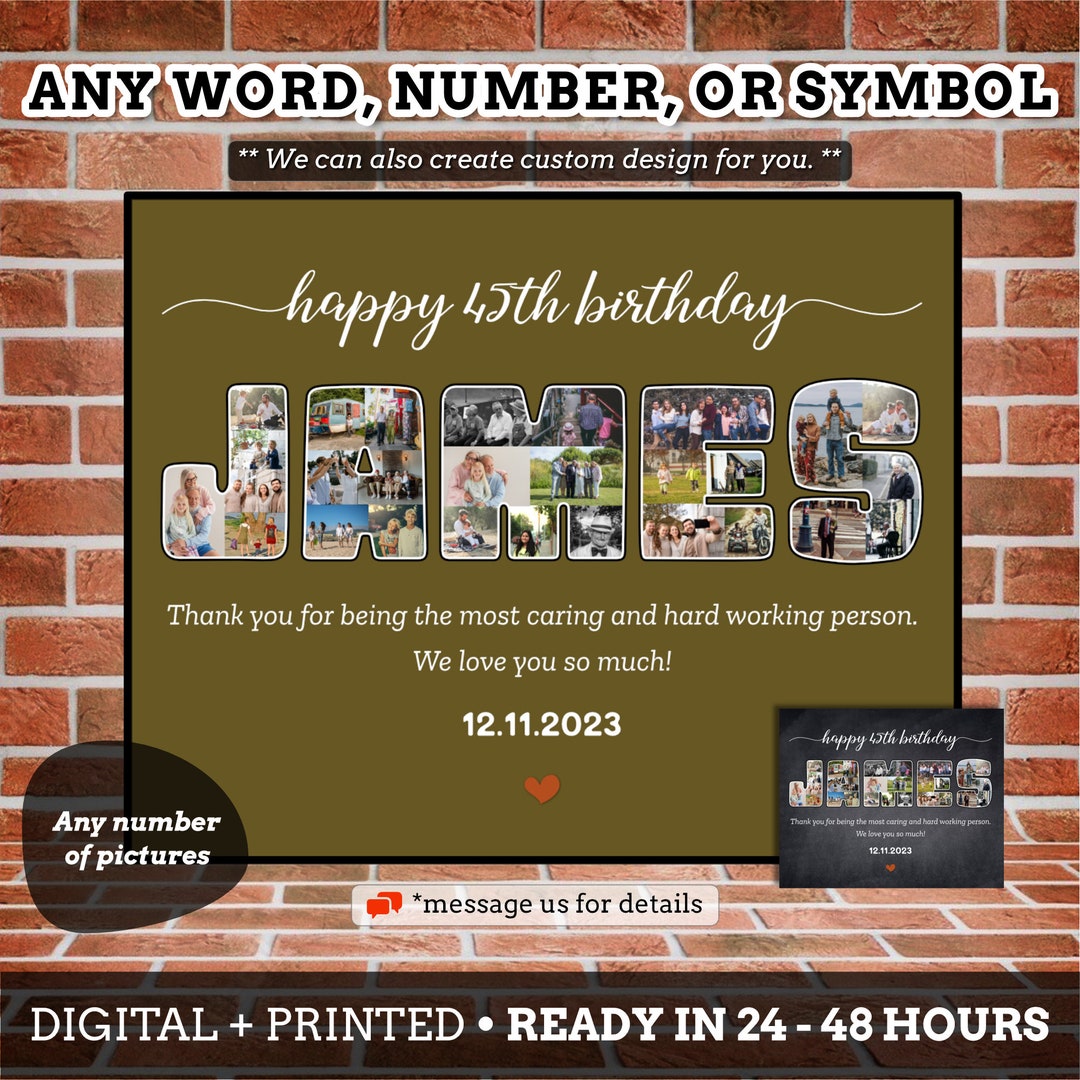 Custom Name Photo Collage, Word Photo Collage, Gift Idea for Him Her ...