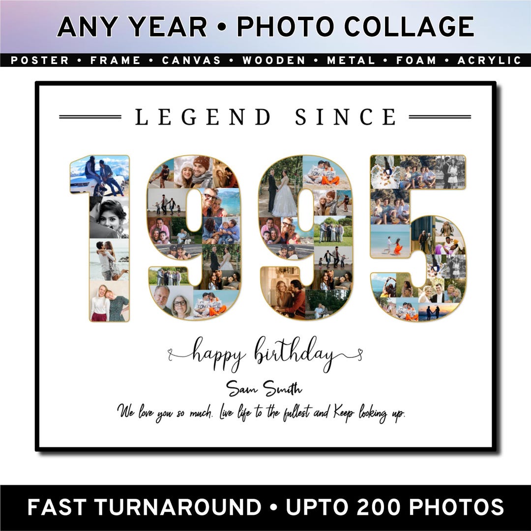 1995 Birthday Collage, Unique Custom Number Collage Gift, 30th Birthday ...