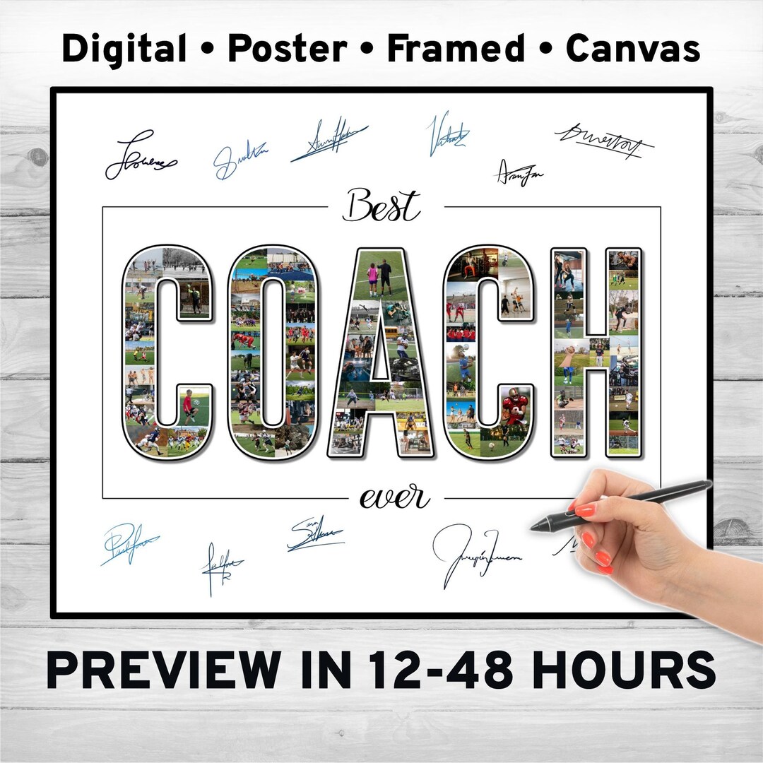 Coach Photo Collage Gift With Message, Players Signature Board, Frame ...
