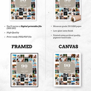 90th Photo Collage, Framed Poster Canvas, 90 Year Photo Collage, Photo ...