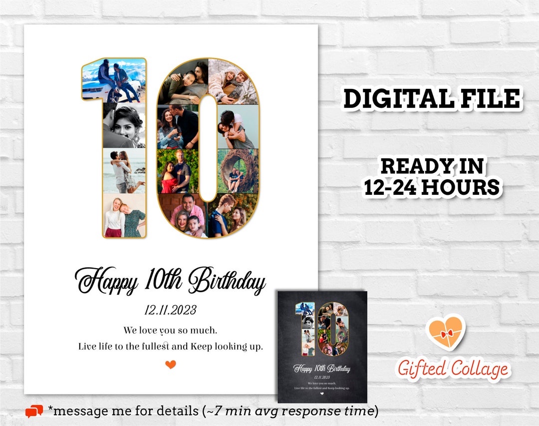 10th Birthday Photo Collage, 10th Birthday Gift Idea for Him Her ...