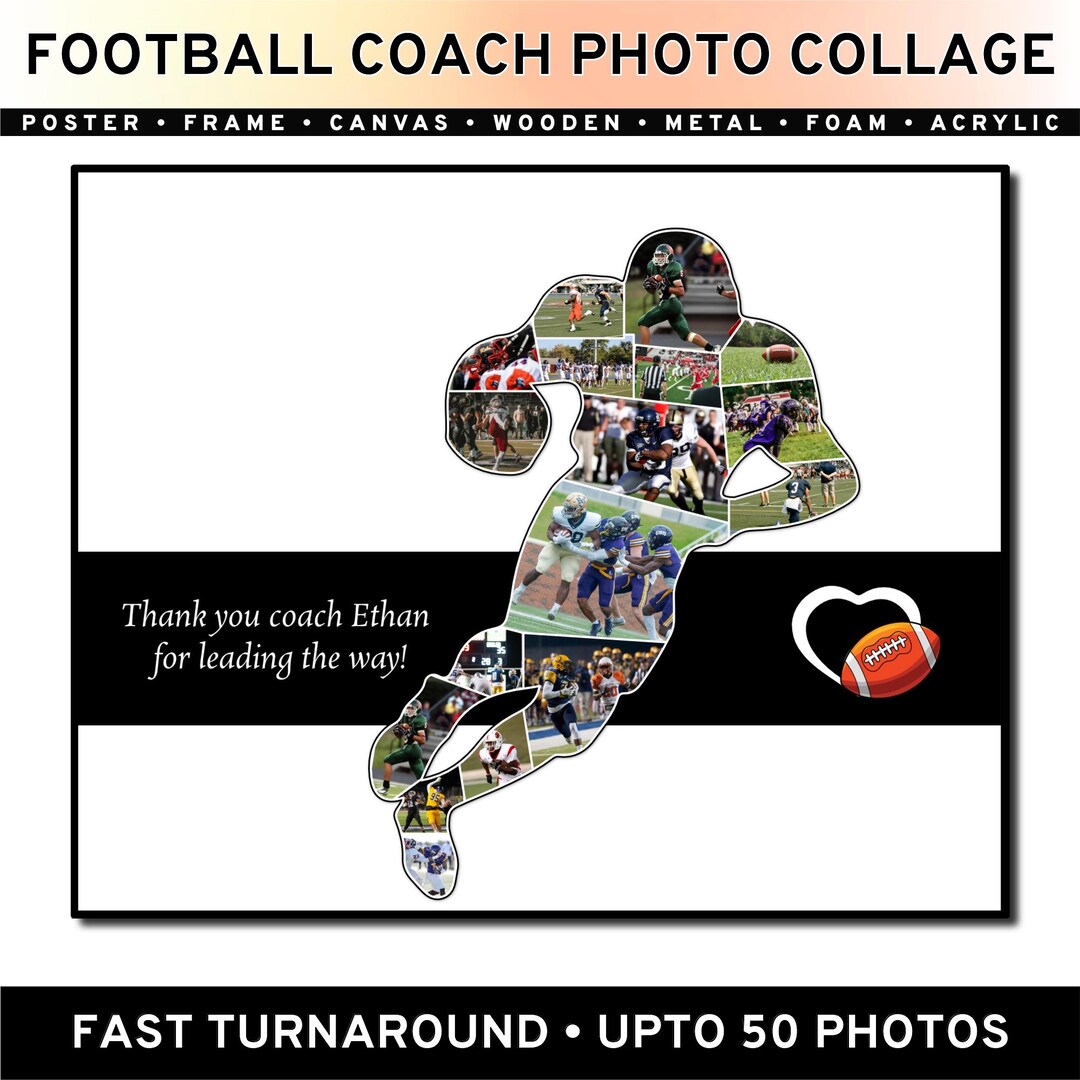Custom Football Coach Photo Collage, Unique Thank You Gift, Sports ...