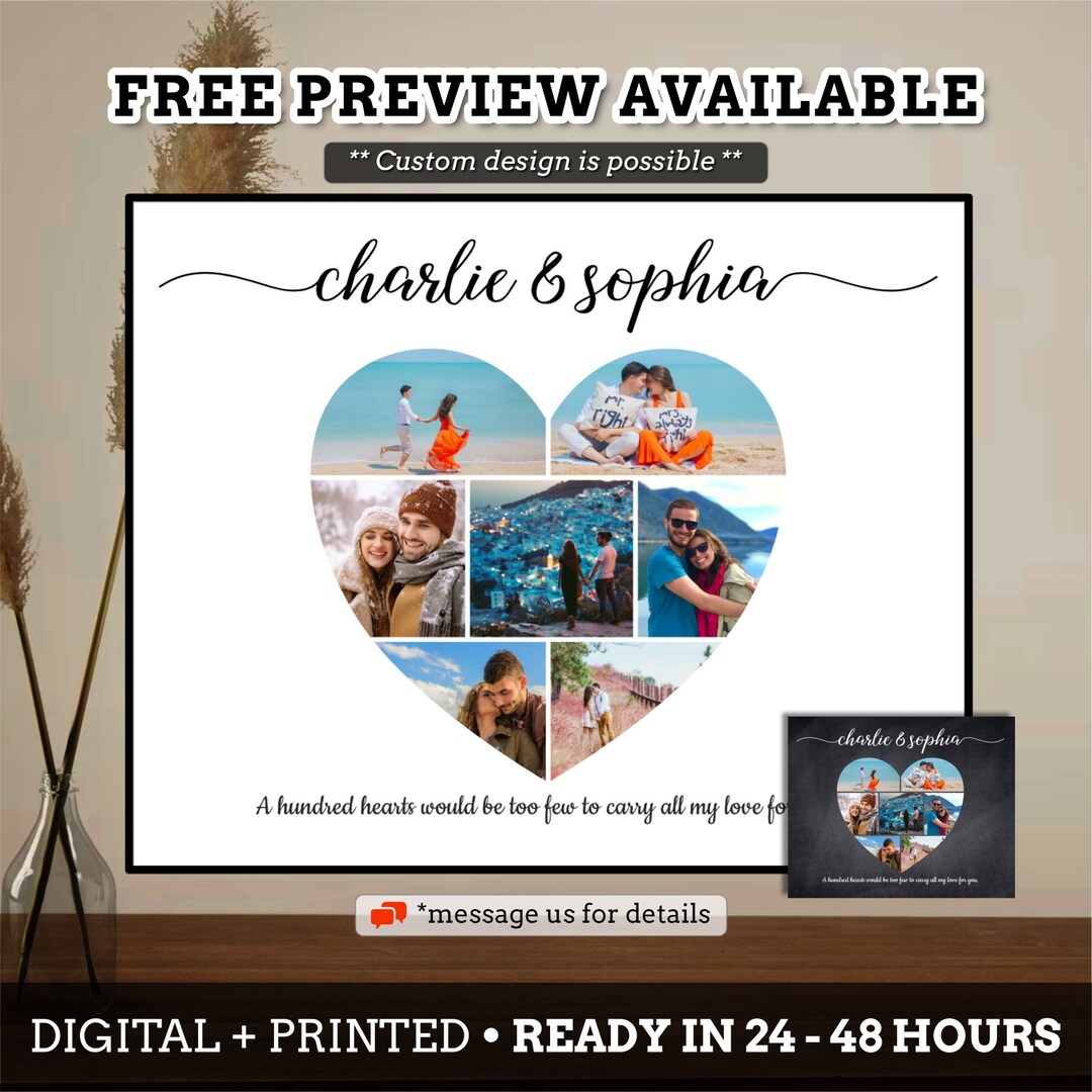 Heart Photo Collage Gift, Anniversary Gift for Couple, Custom Heart ...