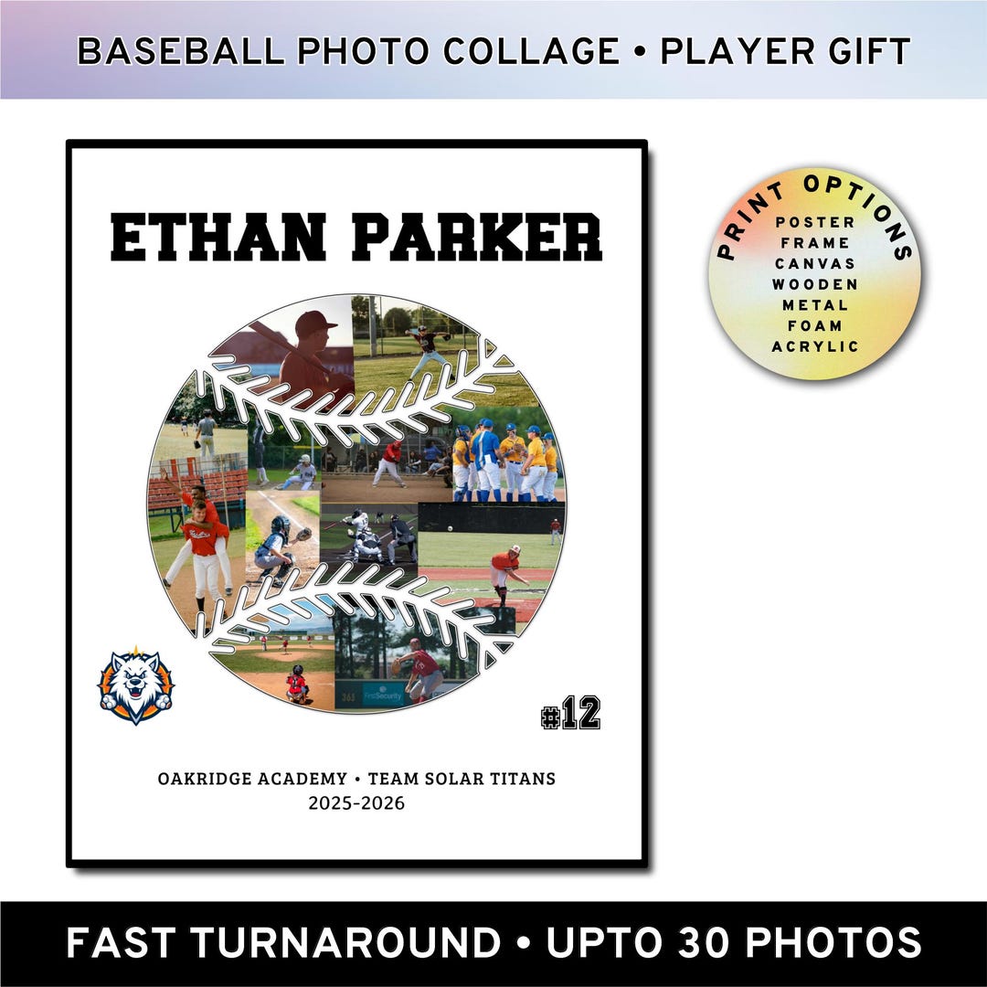 Personalized Baseball Photo Collage, Custom Player Gift, Thank You ...