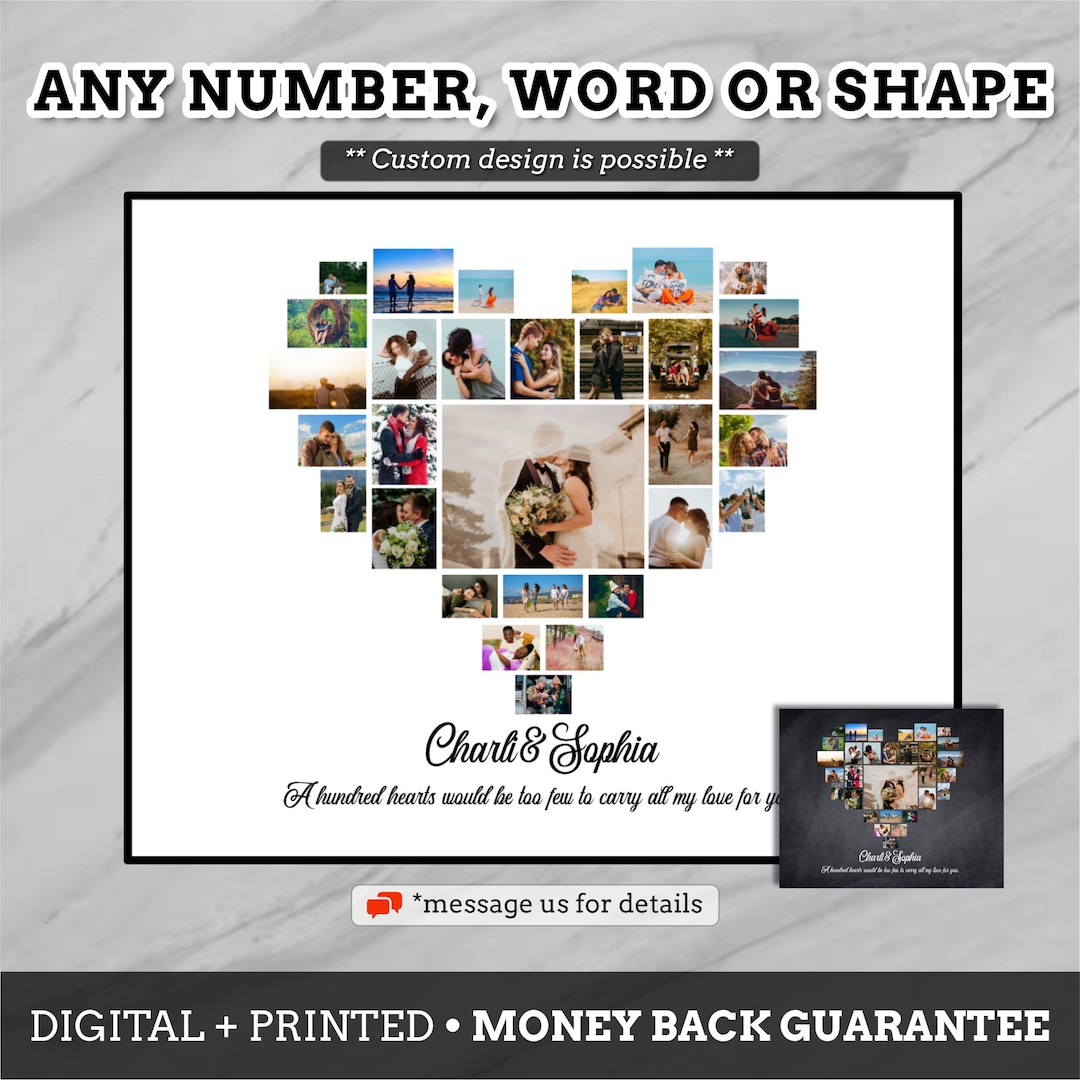Heart Photo Collage Gift, Anniversary Present for Husband Wife, Custom ...