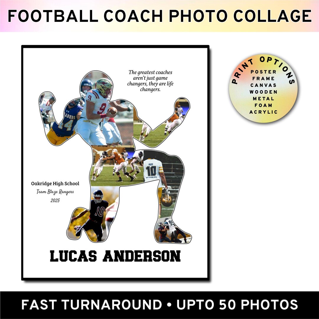 Football Coach Thank You Collage, Customizable Keepsake, End of Season ...