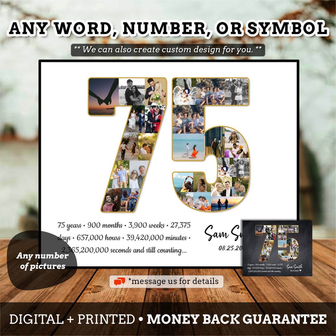 Custom 75th Birthday Photo Collage, 75 Year Old, 75th Digital Framed ...