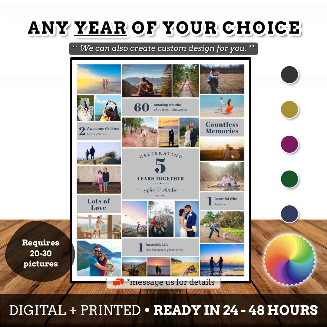 Custom 5th Anniversary photo collage Canvas, 5 year Anniversary Collage ...
