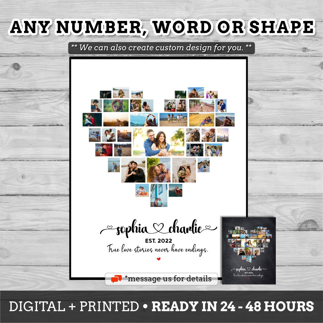 Custom Heart Shape Photo Collage Gift, Valentines day gift, Heart Photo ...