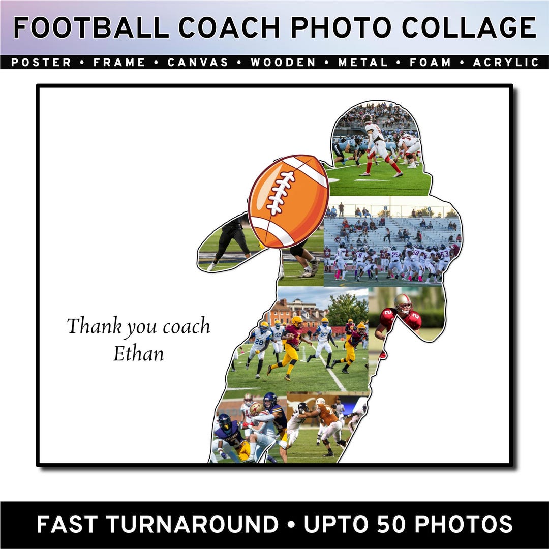 Football Coach Collage, Personalized Coach Thank You Gift, Senior Night ...
