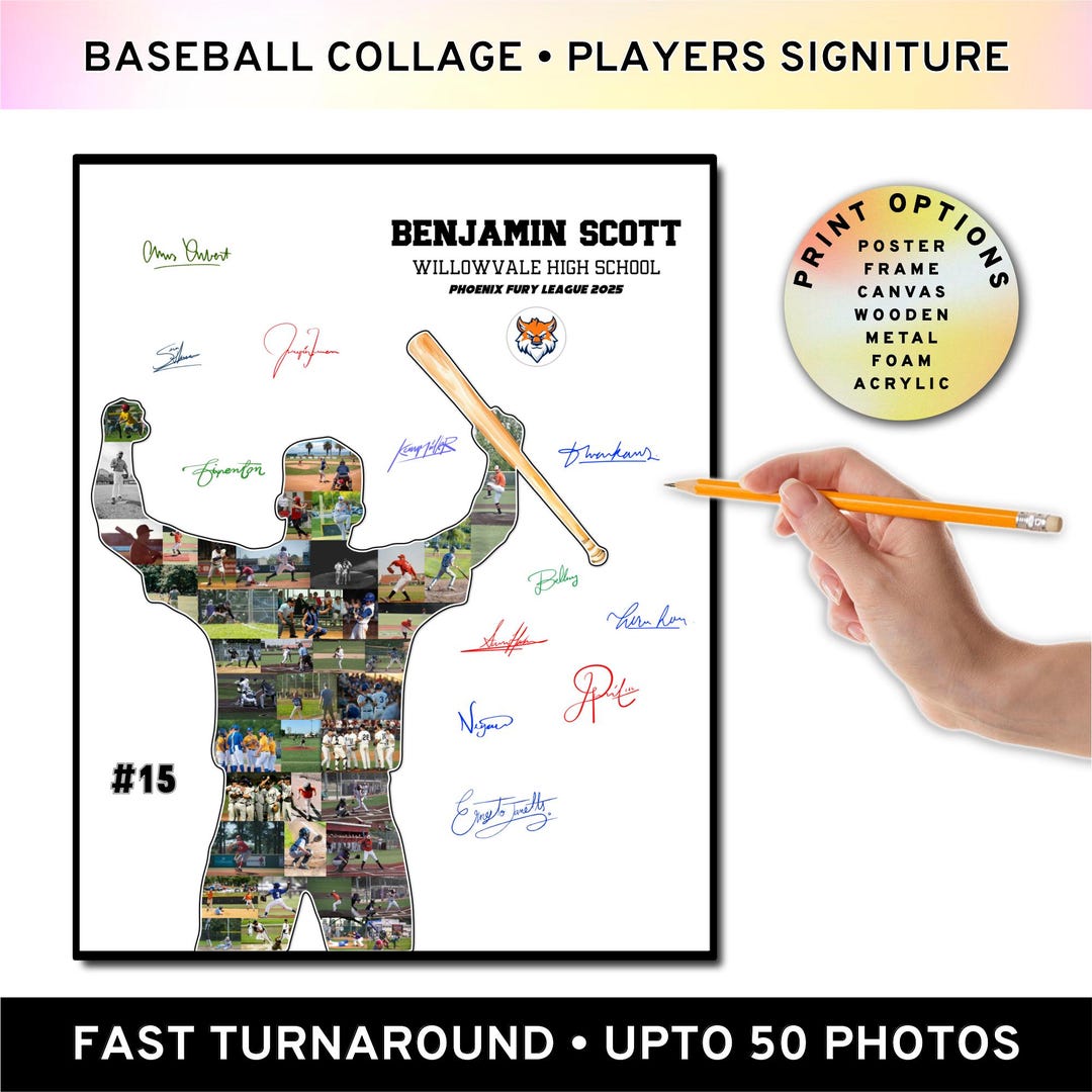 Baseball Players Signature Board Collage, Personalized Team Gift ...