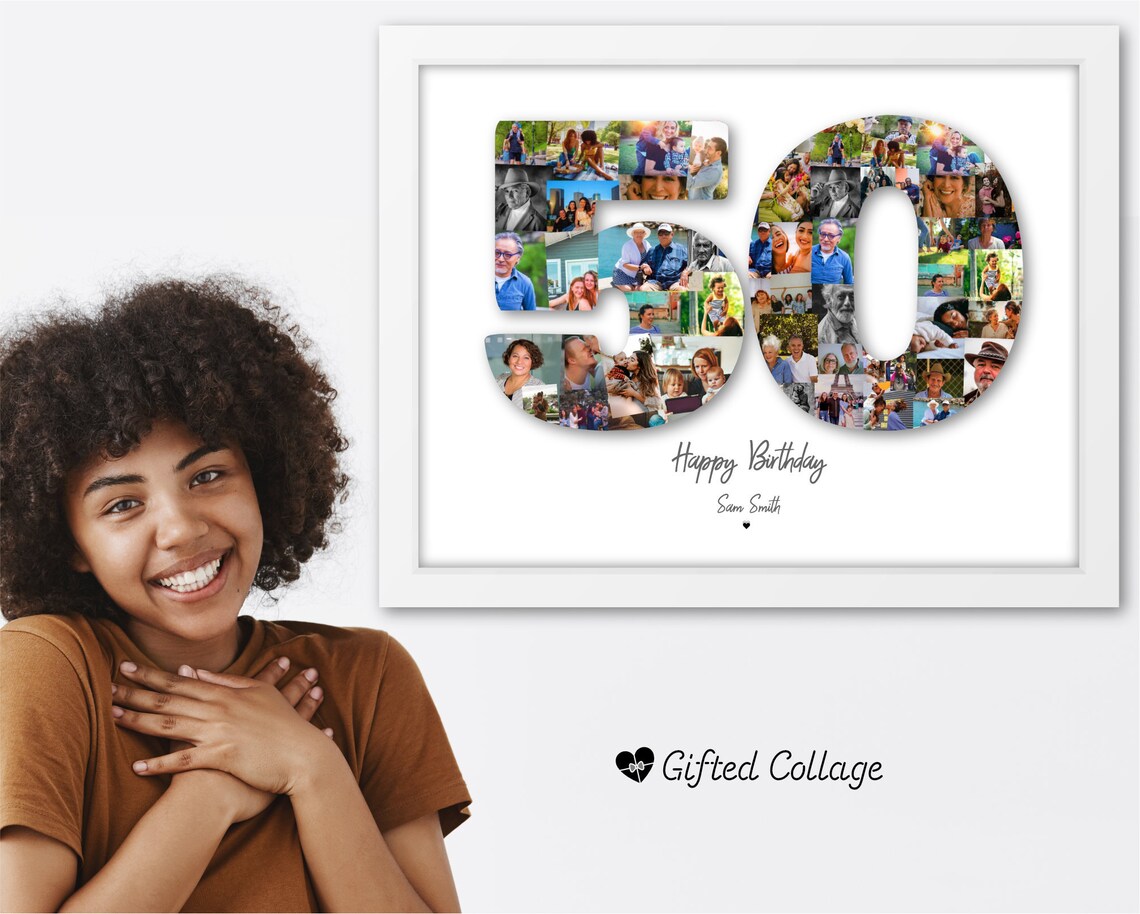 50th Birthday Photo Collage Personalized Custom Number | Etsy