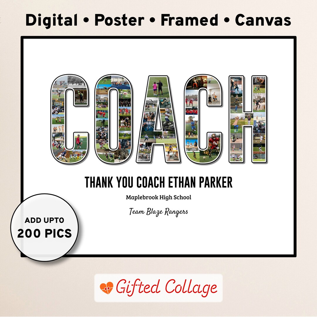 Coach Word Collage, Photos Inside Coach, Player Photo Collage, Frame ...