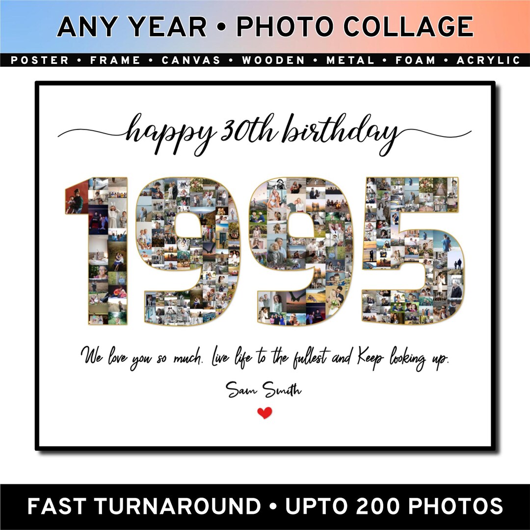 Custom 1995 Birthday Photo Collage, Born in 1995 Photo Collage, 30th ...
