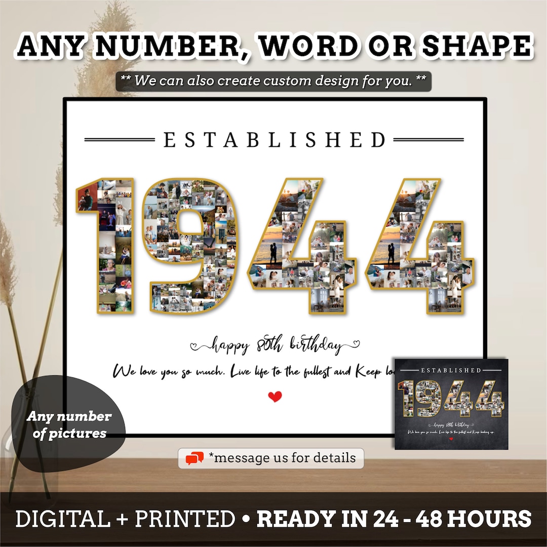 Year 1944 Birthday Photo Collage, Number 1944 Photo Collage, 80 Year ...