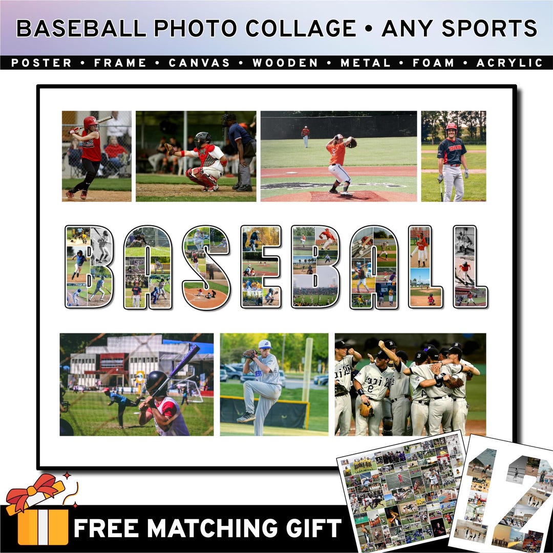 Baseball Word Photo Collage Printable, Unique Thank You Gift, Senior ...