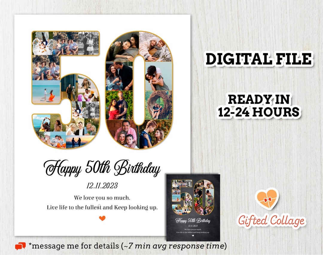50th Birthday Photo Collage, 50th Birthday Gift Idea for Him Her ...