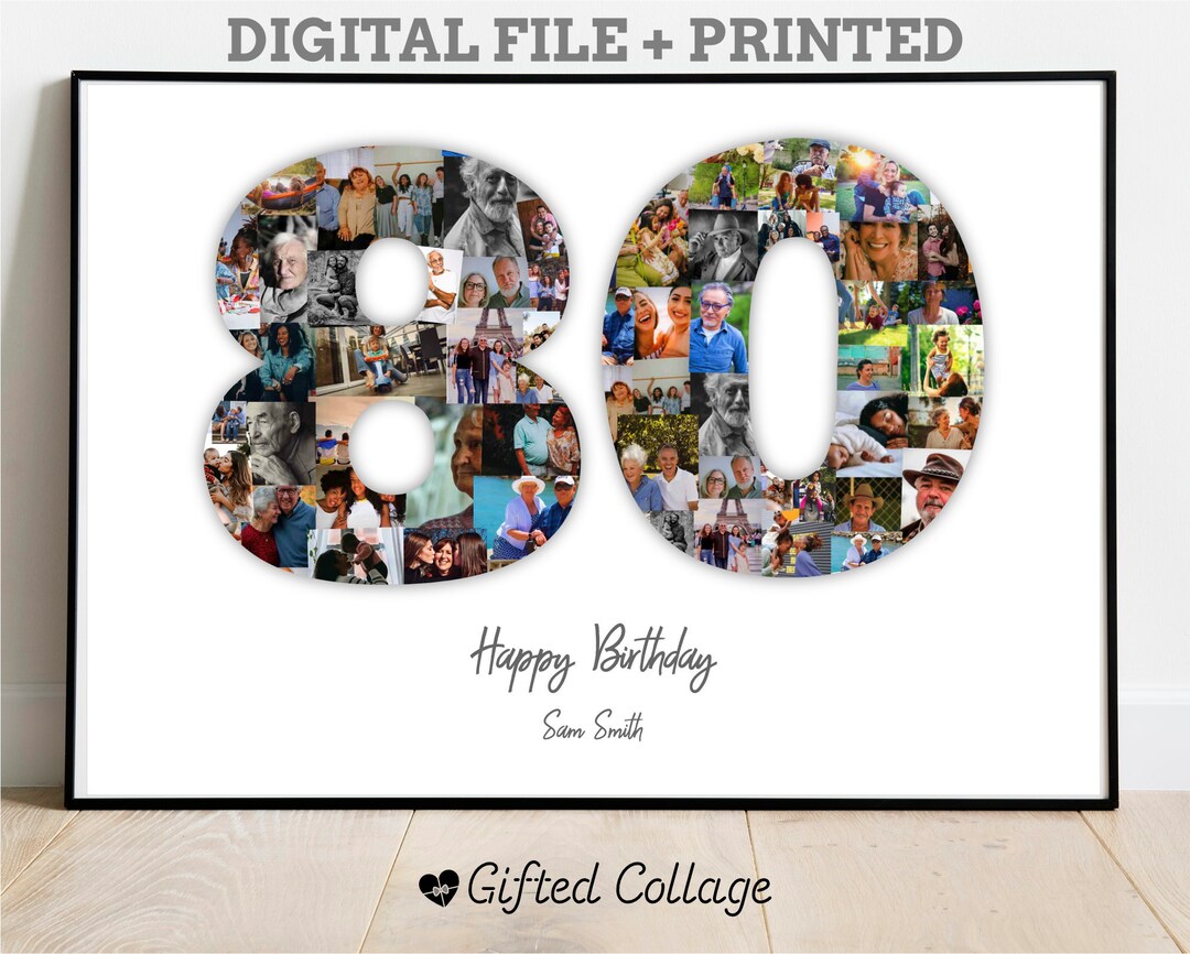 80th Birthday Photo Collage, Birthday Anniversary, Printed Canvas ...