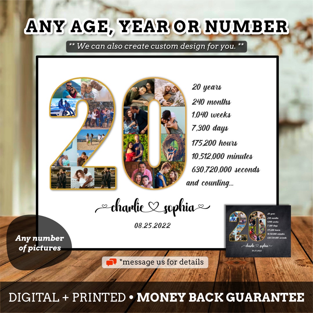 Custom 20th Anniversary Photo Collage, Number 20 Collage, Husband Wife ...