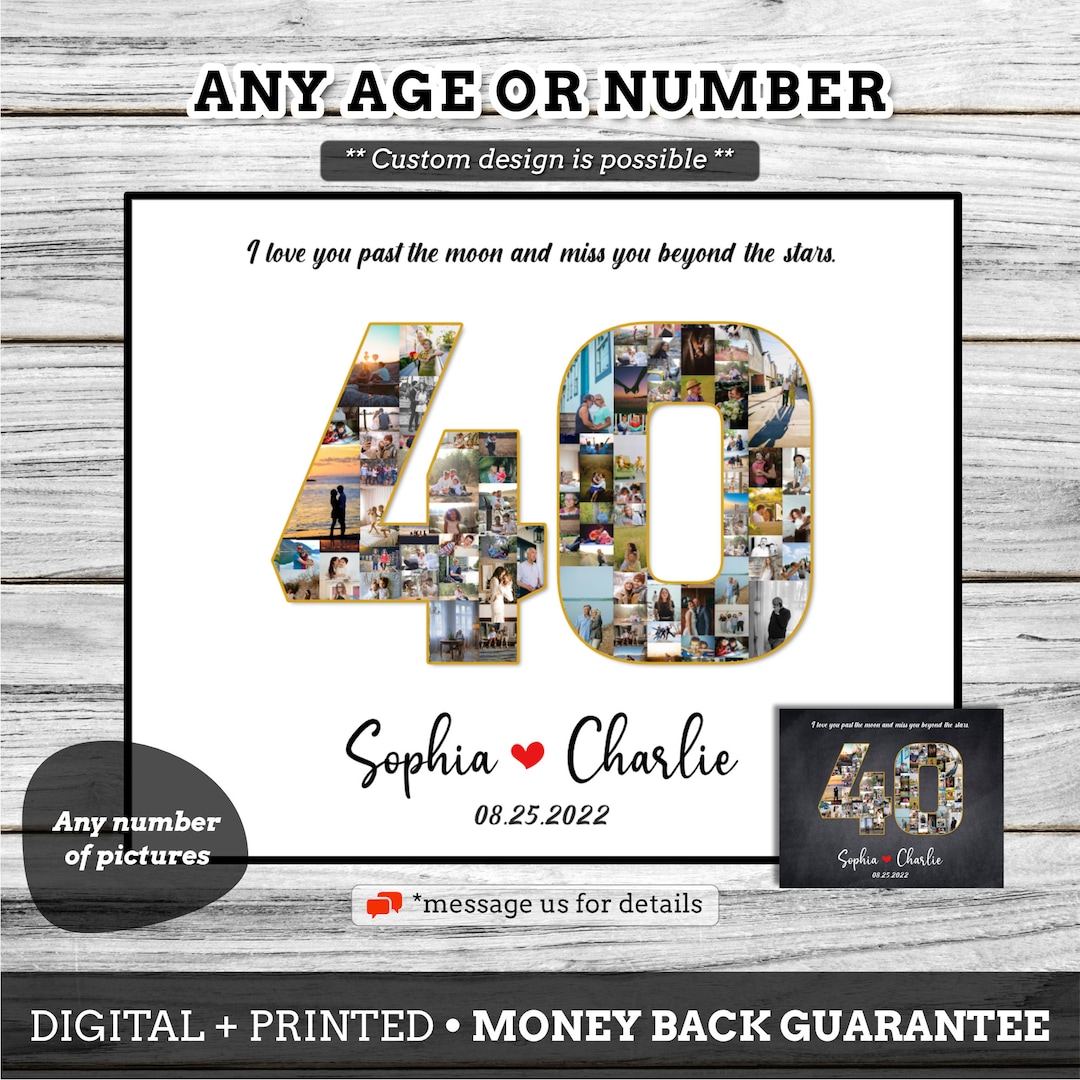 40th Anniversary Photo Collage Gift for Husband Wife, Custom Forty ...
