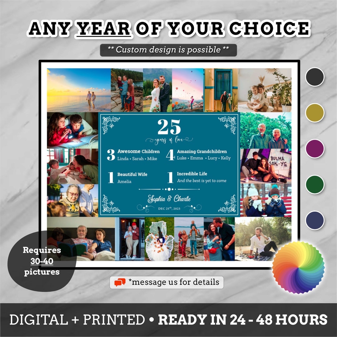 25th Anniversary Gift for Couple, Photo Collage Gallery, Custom Date ...
