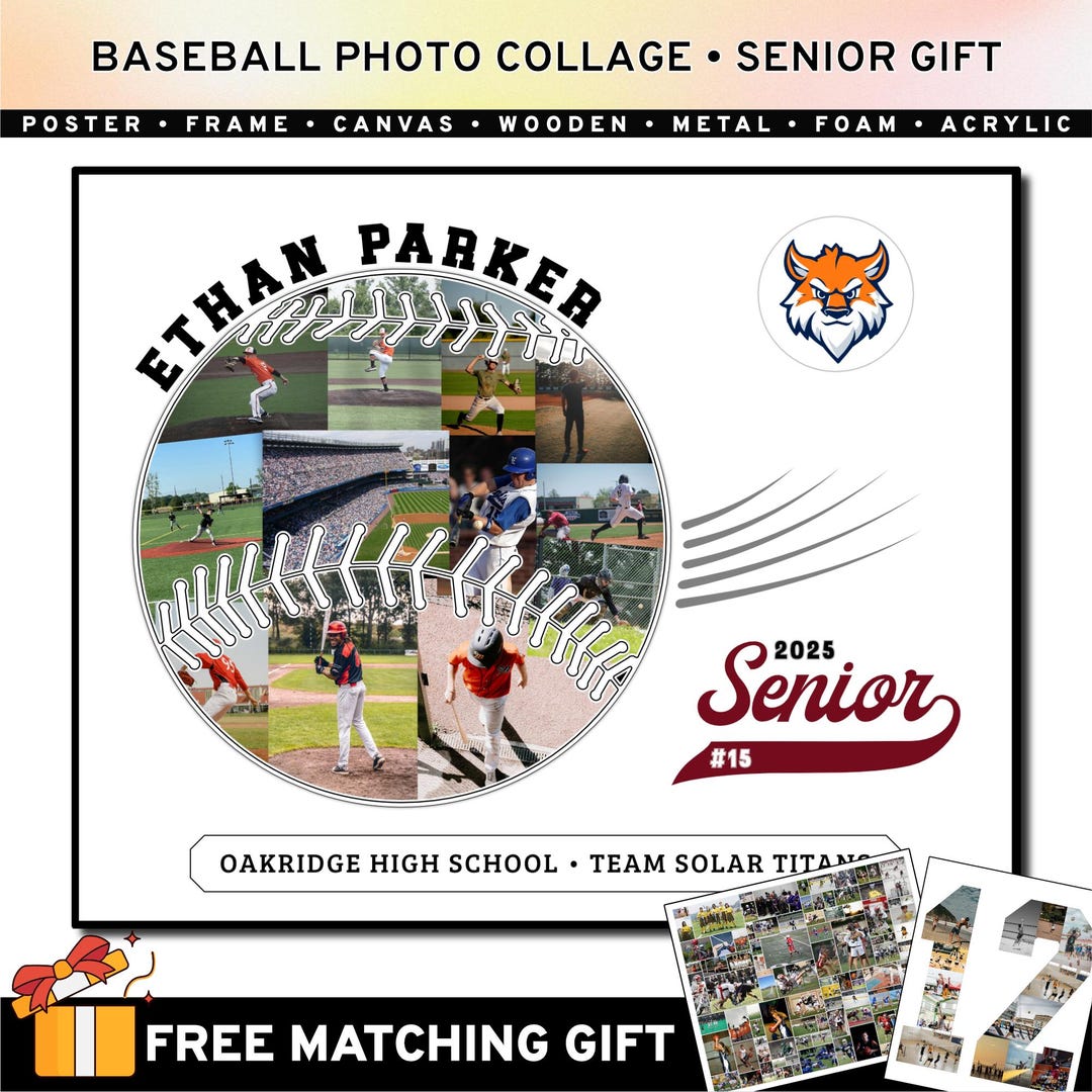 Baseball Photo Collage, Senior Night Personalized Gift, Baseball Year ...