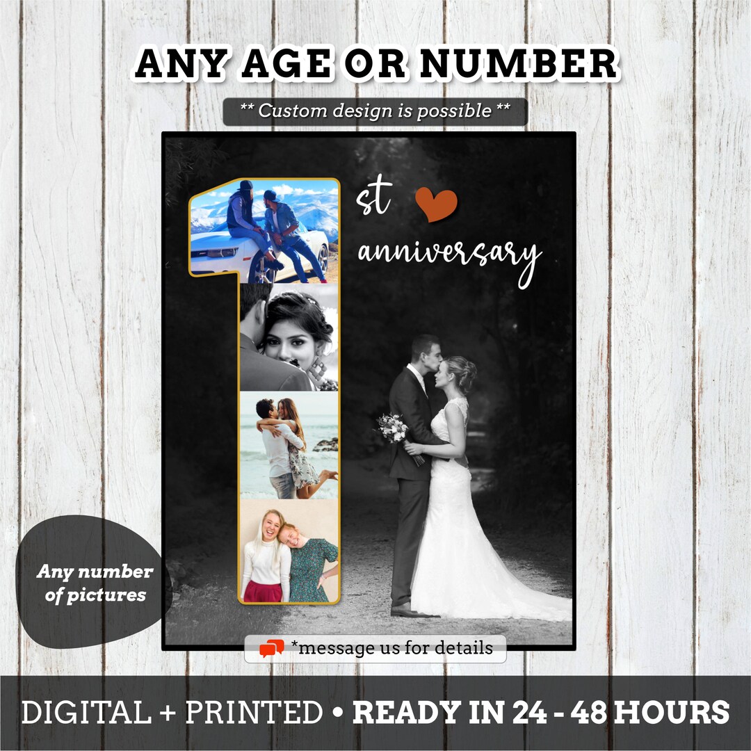 Custom 1st Anniversary Photo Collage, Number 1 Collage, Husband Wife ...
