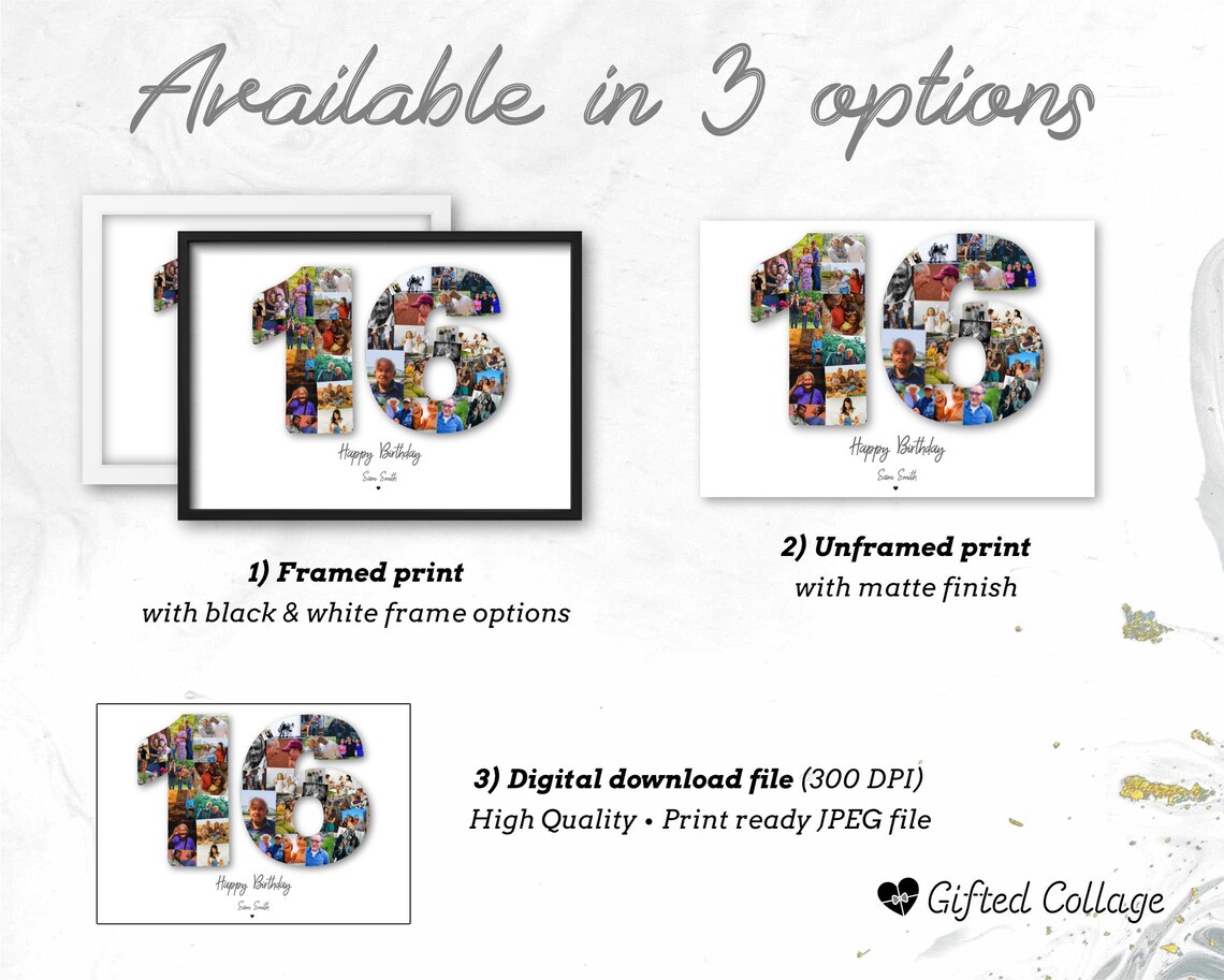 16th Birthday Photo Collage Personalized Custom Number - Etsy