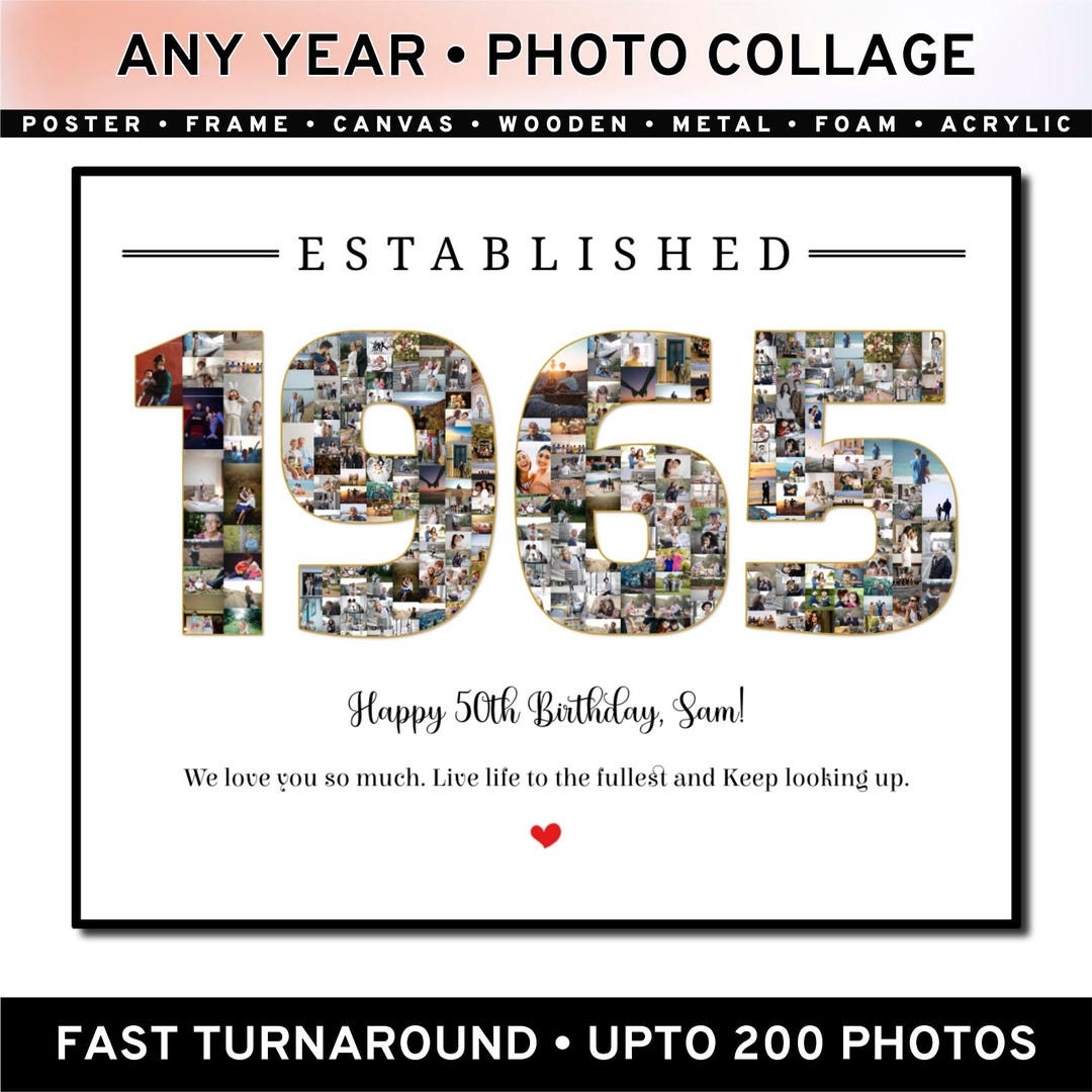 Year 1965 Birthday Photo Collage, Personalized 60th Photo Collage ...
