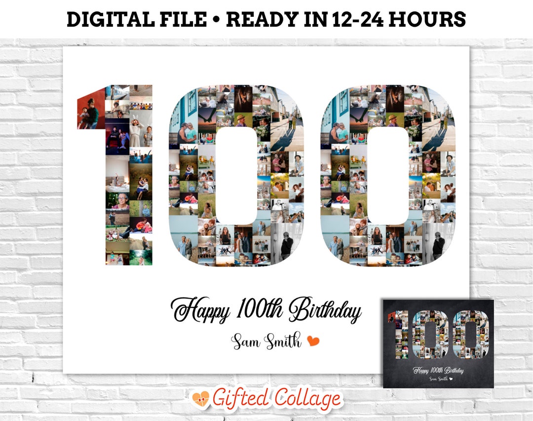 100th Birthday Photo Collage, Custom Made With Pictures, Personalized ...