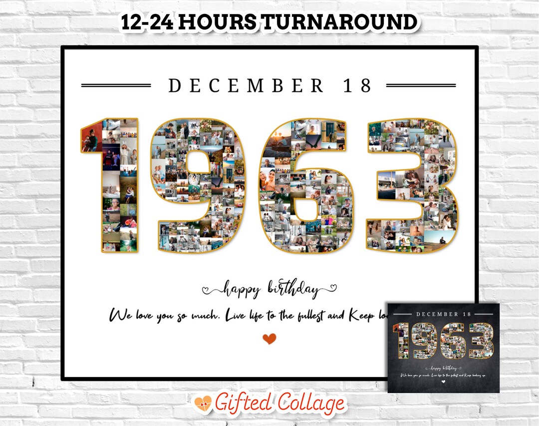1963 Birthday Photo Collage, Number 1963 Collage, Personalized Custom ...
