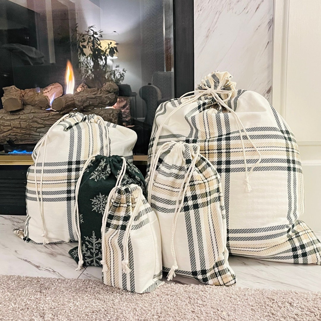 Holiday Flannel Drawstring Gift Bags | Reusable Fabric Sacks for ...