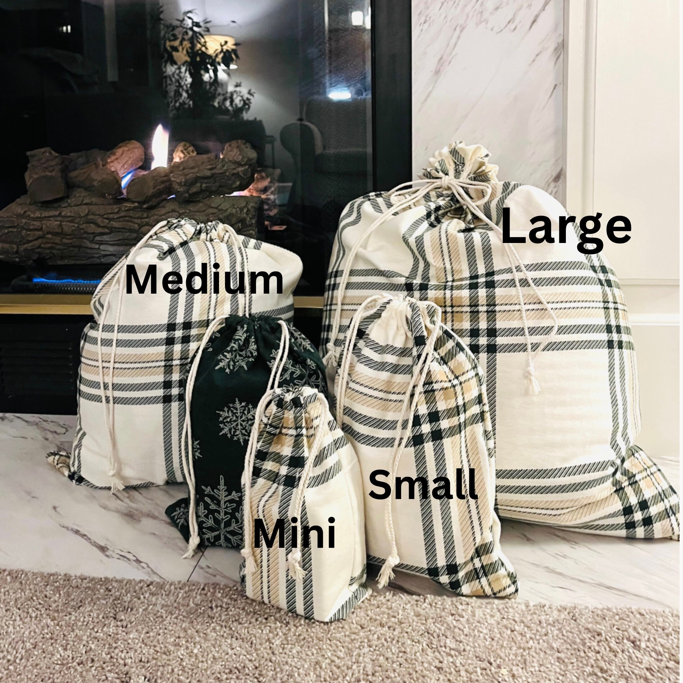 Holiday Flannel Drawstring Gift Bags | Reusable Fabric Sacks for ...