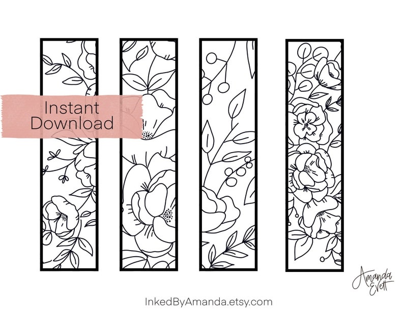 Printable Floral Coloring Page Bookmarks Digital Download - Etsy