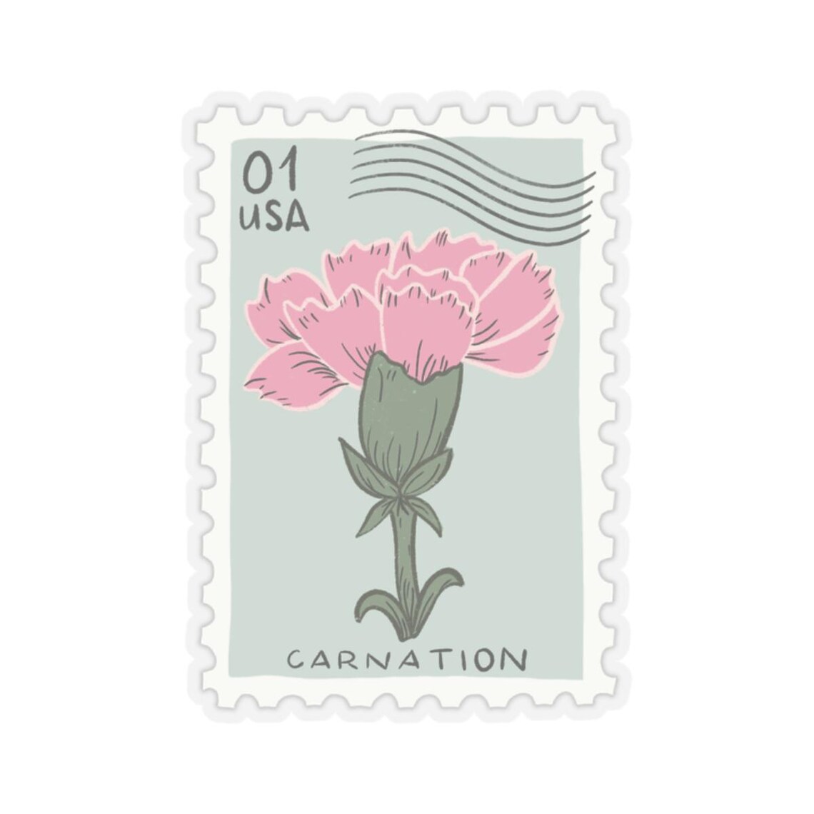 Carnation Postage Stamp Sticker, Floral Sticker, Botanical Sticker ...