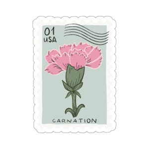Carnation Postage Stamp Sticker, Floral Sticker, Botanical Sticker ...
