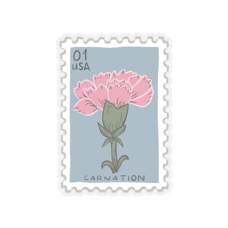 Carnation Postage Stamp Sticker, Floral Sticker, Botanical Sticker ...