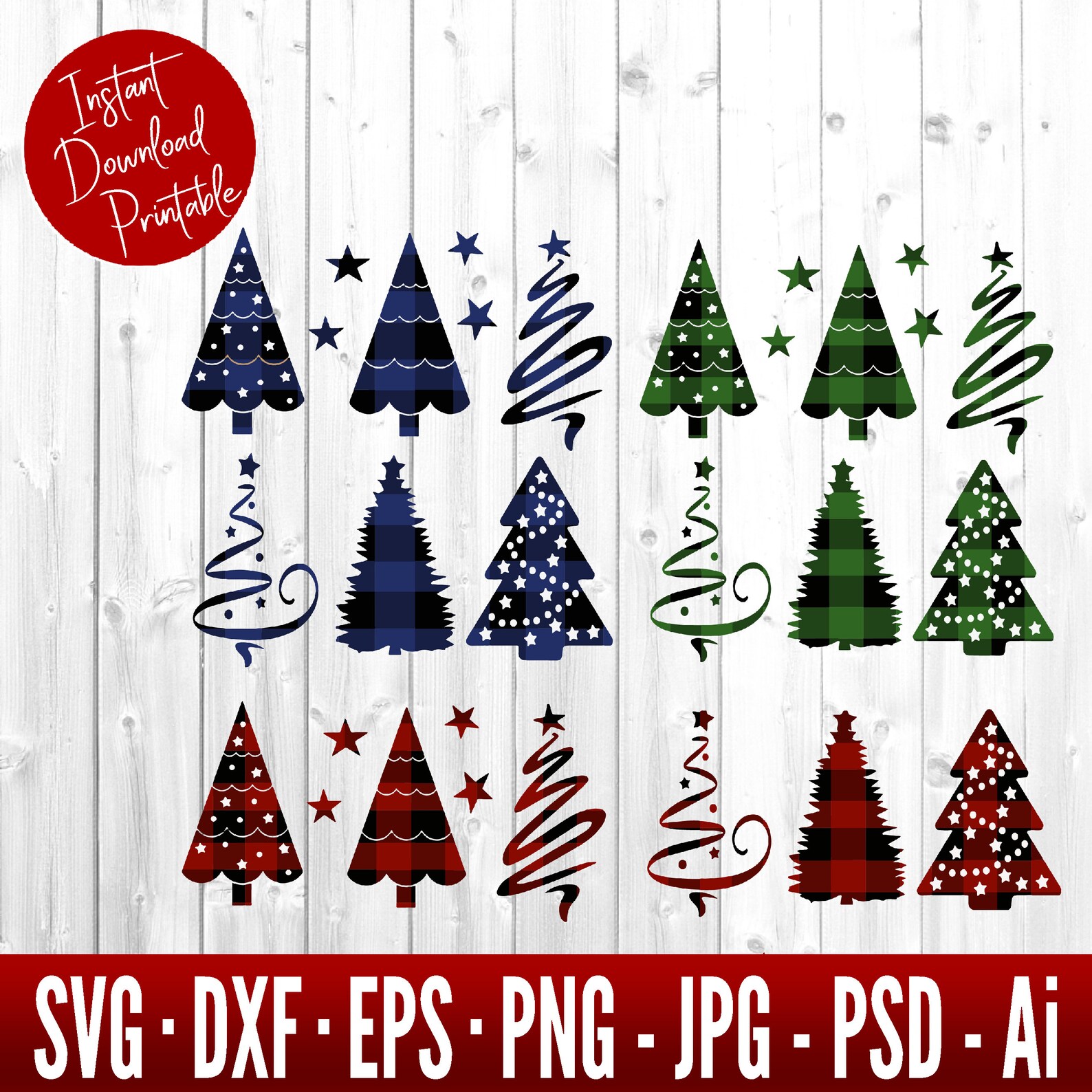 Buffalo Plaid Christmas Tree SVG Bundle Christmas Tree SVG | Etsy