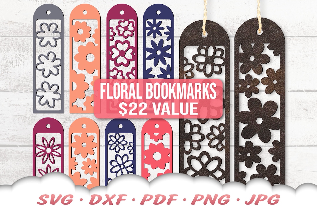 Flower Bookmark SVG Bundle - Bookmark Svg - Floral Bookmark Svg ...