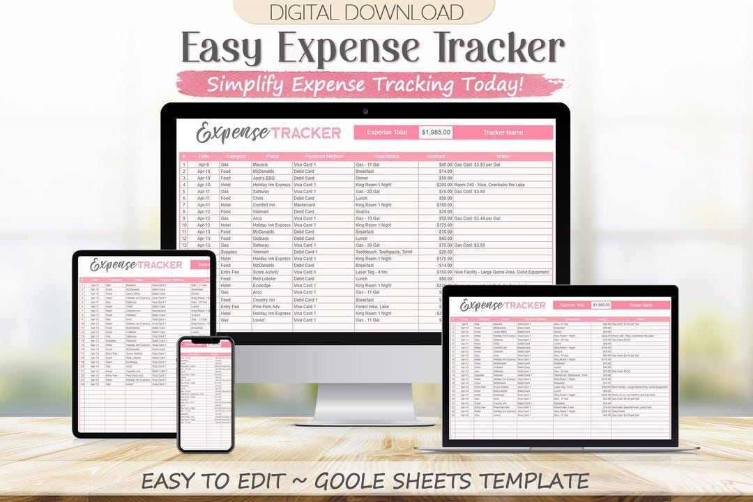 Expense Tracker Google Sheets Template: Printable & Digital Expense Log ...