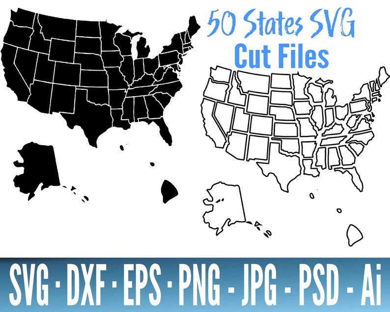 50 United States SVG Bundle 50 State Shapes Cut File Bundle | Etsy