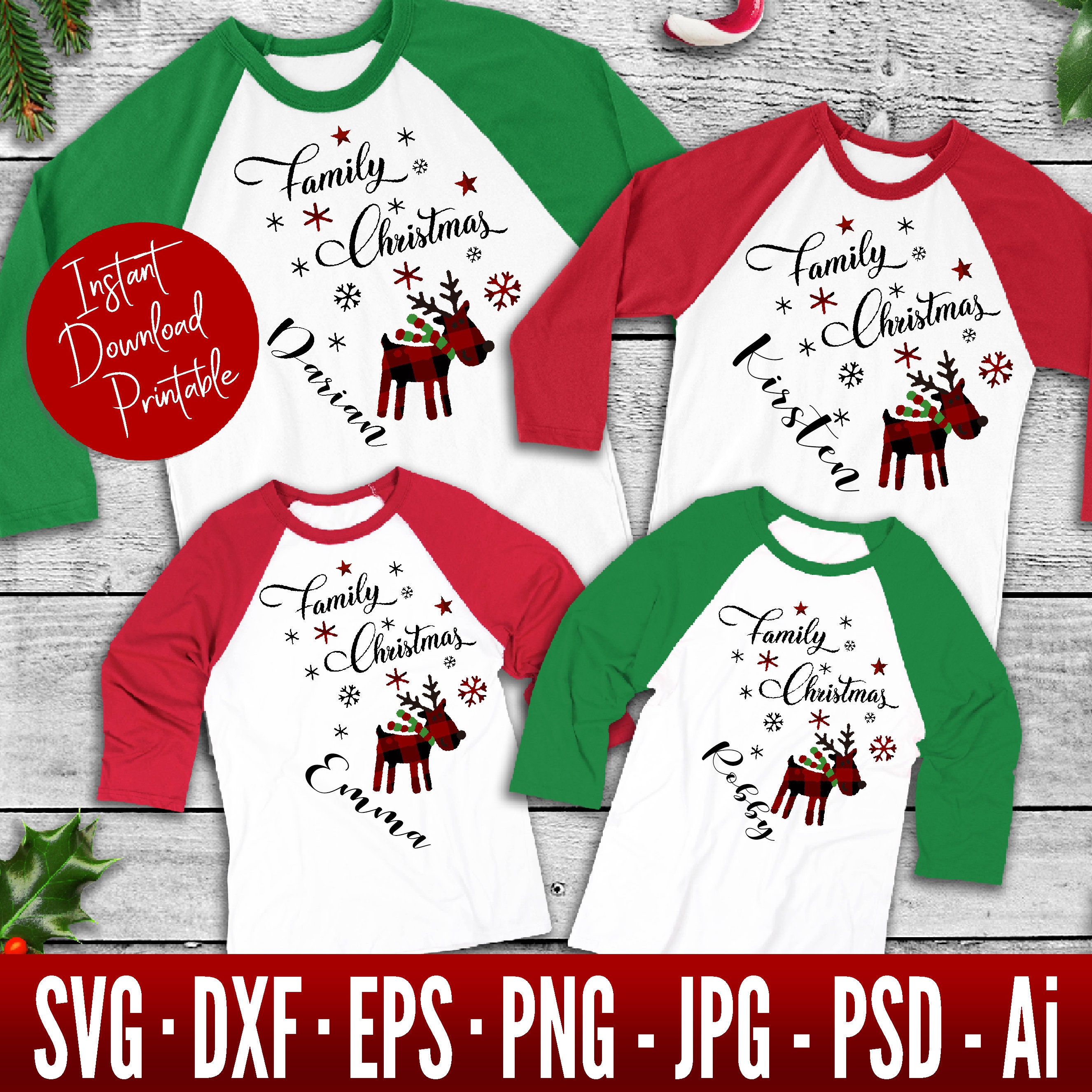 Buffalo Plaid Reindeer SVG Bundle Family Christmas Shirts | Etsy
